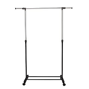 VEAREAR Standard Rod Simple Rolling Metal Clothing Rack, Garment Rack Organizer, Freestanding Hanger with Wheels, Metal Garment Rack for Hanging Clothes, Rolling Clothes Organizer, Black