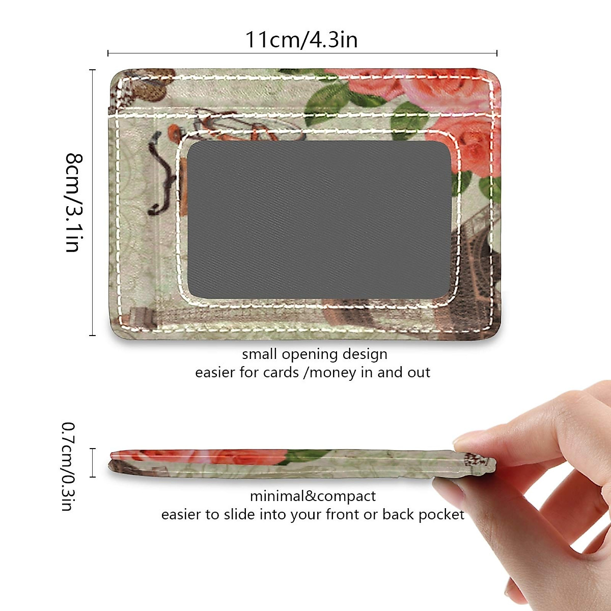 susiyo Retro Paris Eiffel Tower Post Card Slim Minimalist Wallets Rfid Blocking Card Wallets PU Leather Front Pocket Wallets for Men and Women