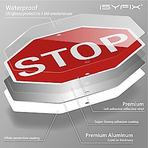 iSYFIX Stop Sign Reflective Aluminum – 12 x 12 Inch,1 Pack– Street Traffic, Slow Warning, Laminated, UV, Weather, Scratch and Fade Resistant on Outdoors, Great for Crossings, Garage and Parking