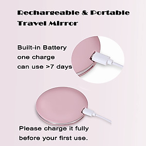 DeYesom LED Compact Mirror with Lights, Dimmable, Portable, Magnifying, Rechargeable