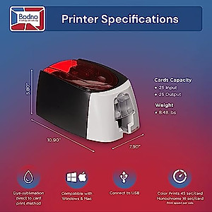 Bodno Badgy100 ID Card Printer with Complete Supplies Package ID Software - Bronze Edition