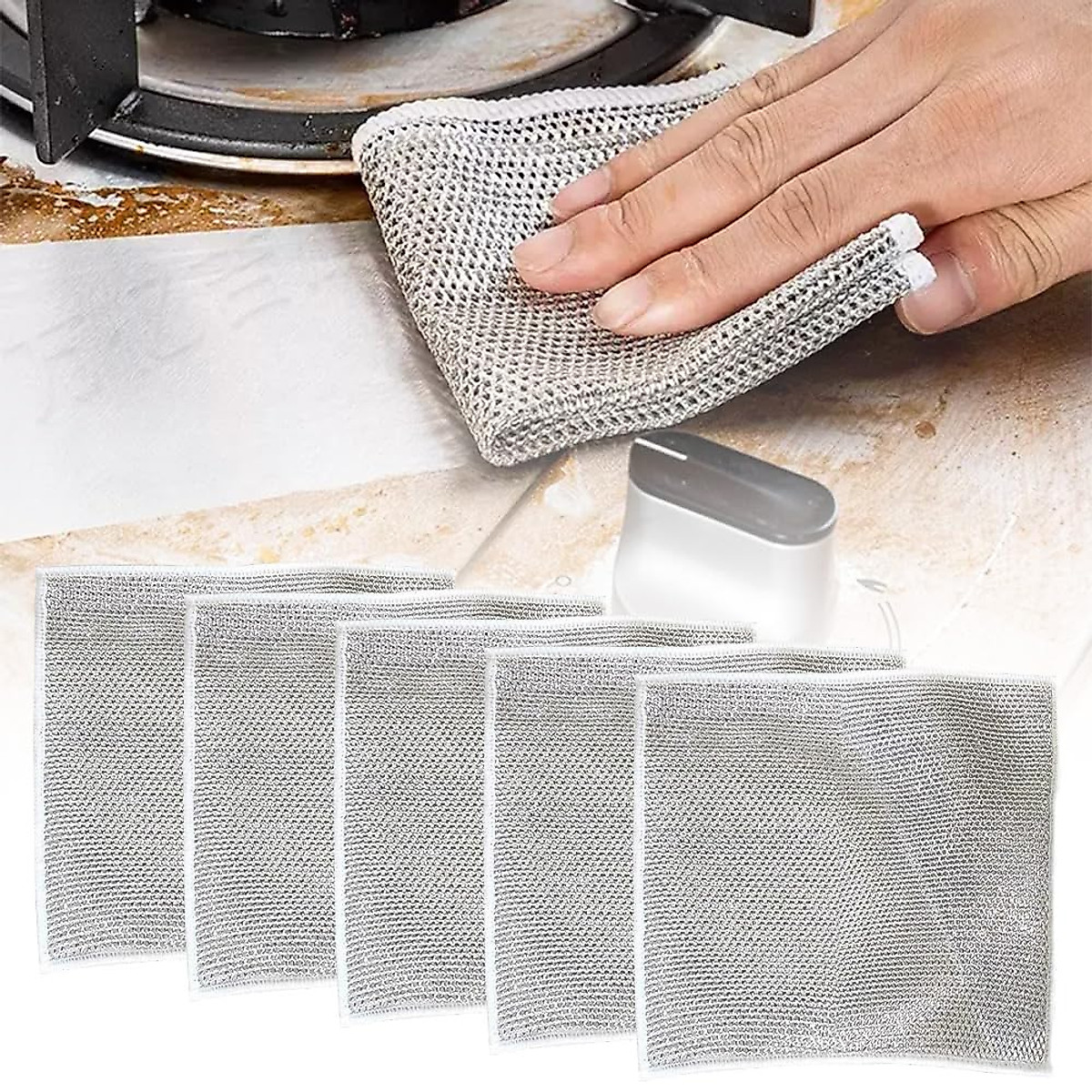 Multipurpose Wire Dishwashing Rags, 2024 New Scrubbing Wire Dishwashing Rags Non-Scratch Wire Dishcloth, Premium Metal Wire Dishwashing Cloth Scrubs Cleans for Dishes, Sinks (5 Pcs)
