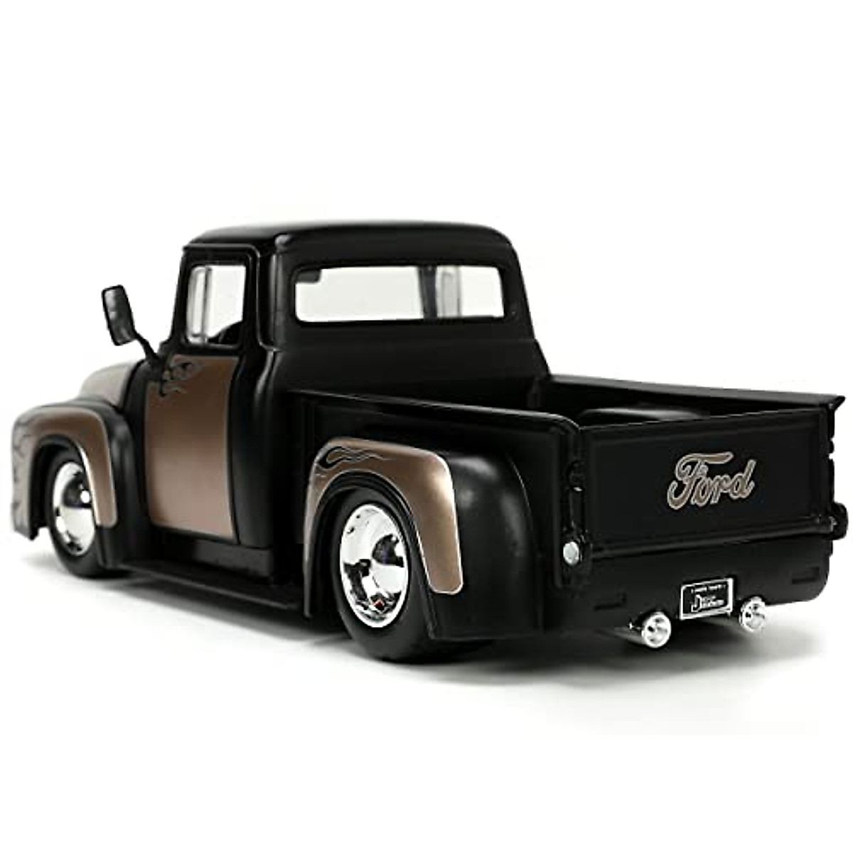 Jada Toys Just Trucks 1:24 1956 Ford F-100 Die-cast Car Black/Brown with Tire Rack, Toys for Kids and Adults