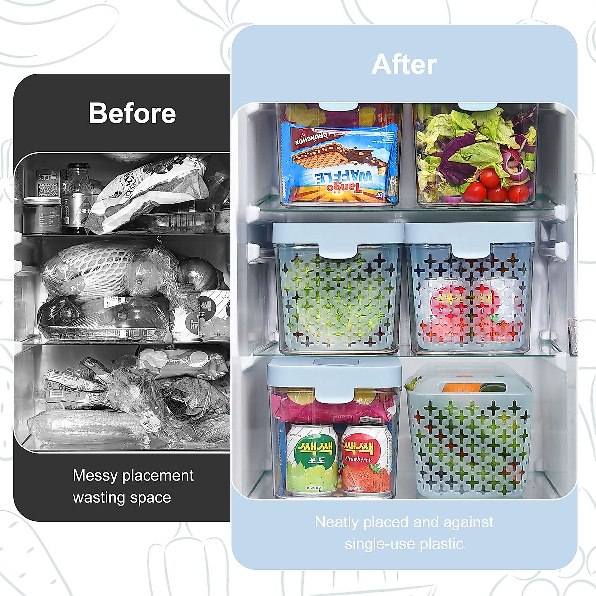 LITPRIN Fridge Produce Saver with Organizer Basket and Vented Lids, Fresh Keeper Containers, Storage Organizer, Fresh Saver, 8L Organizer Bins for Storage and Save Space-Blue