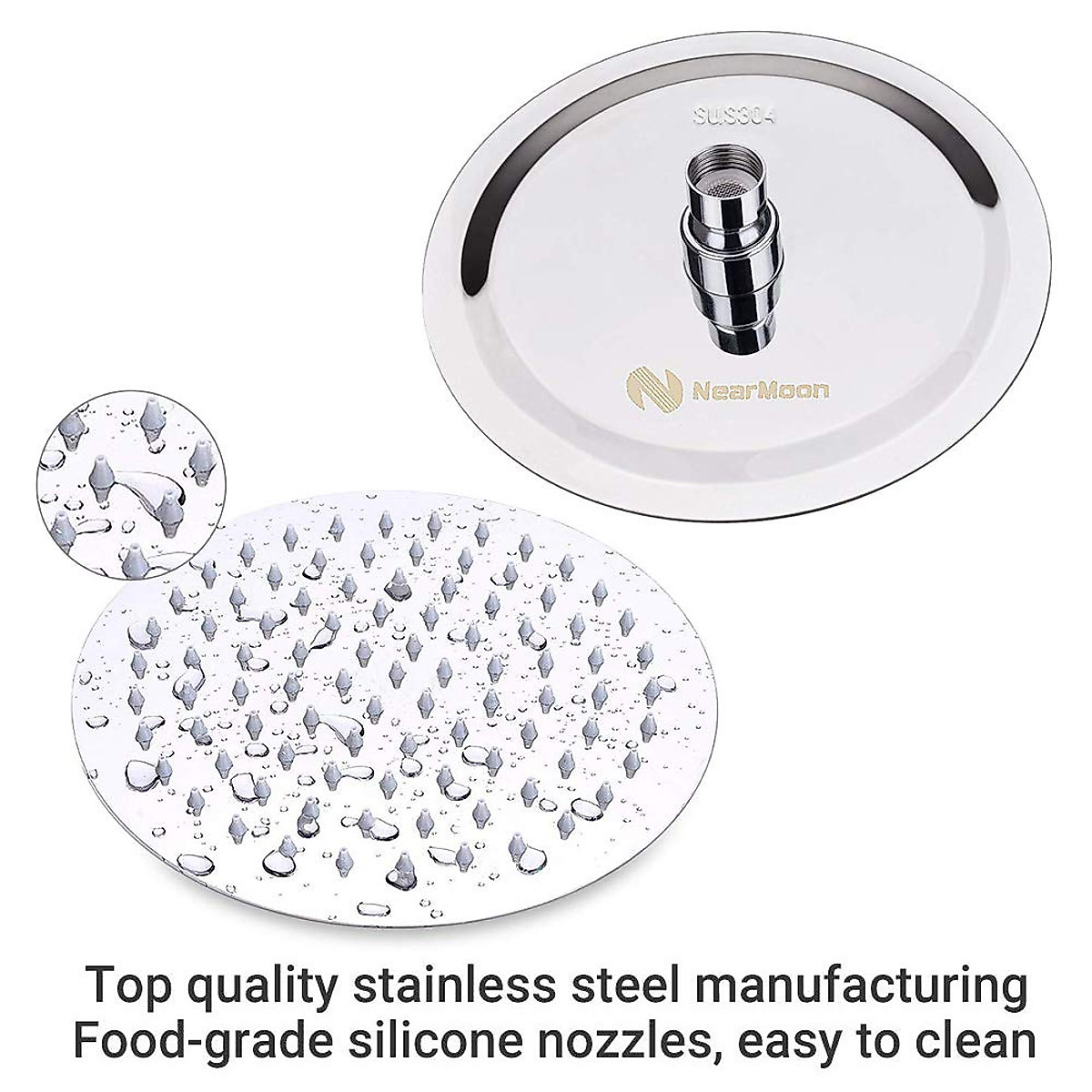 Rain Shower Head with 11'' Adjustable Arm, NearMoon High Pressure Stainless Steel Rainfall Showerhead, Ultra-Thin Design - Pressure Boosting (8-Inch Shower Head with Arm, Chrome)