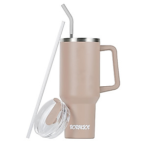 Boraijoe 40 oz Tumbler with Handle and Straw,Reusable Stainless Steel Water Bottle Travel Mug Insulated Cup,Double Wall Vacuum 100% Leak-proof Travel Coffee Mug(Earth Tone)