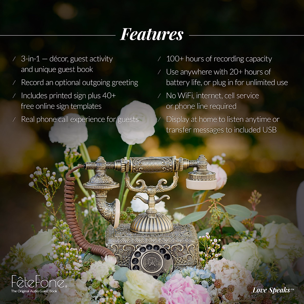 FeteFone Vintage Audio Guestbook Phone, Unique Voicemail Guest Book Alternative, Wedding Phone Guestbook, Baby Shower, Anniversary, Birthday Party Audio Guest Book, The Maharajah, Brass