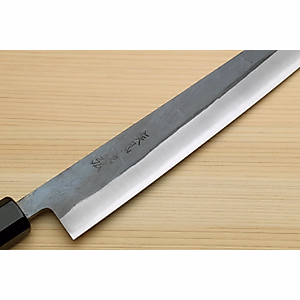 Yoshihiro Kurouchi Black-Forged Blue Steel Stainless Clad Sujihiki Kiritsuke Slicer Knife Ebony Handle (10.5"(270mm) & Saya Cover)