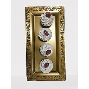 Yumchikel-Decorative Plastic Serving Tray & Platter Set (4pk)-Gold & lace Rim Disposable Serving Trays & Platters for Food - Weddings, Upscale Parties, Dessert Table, Cupcake Display - 14"x7.5" inches