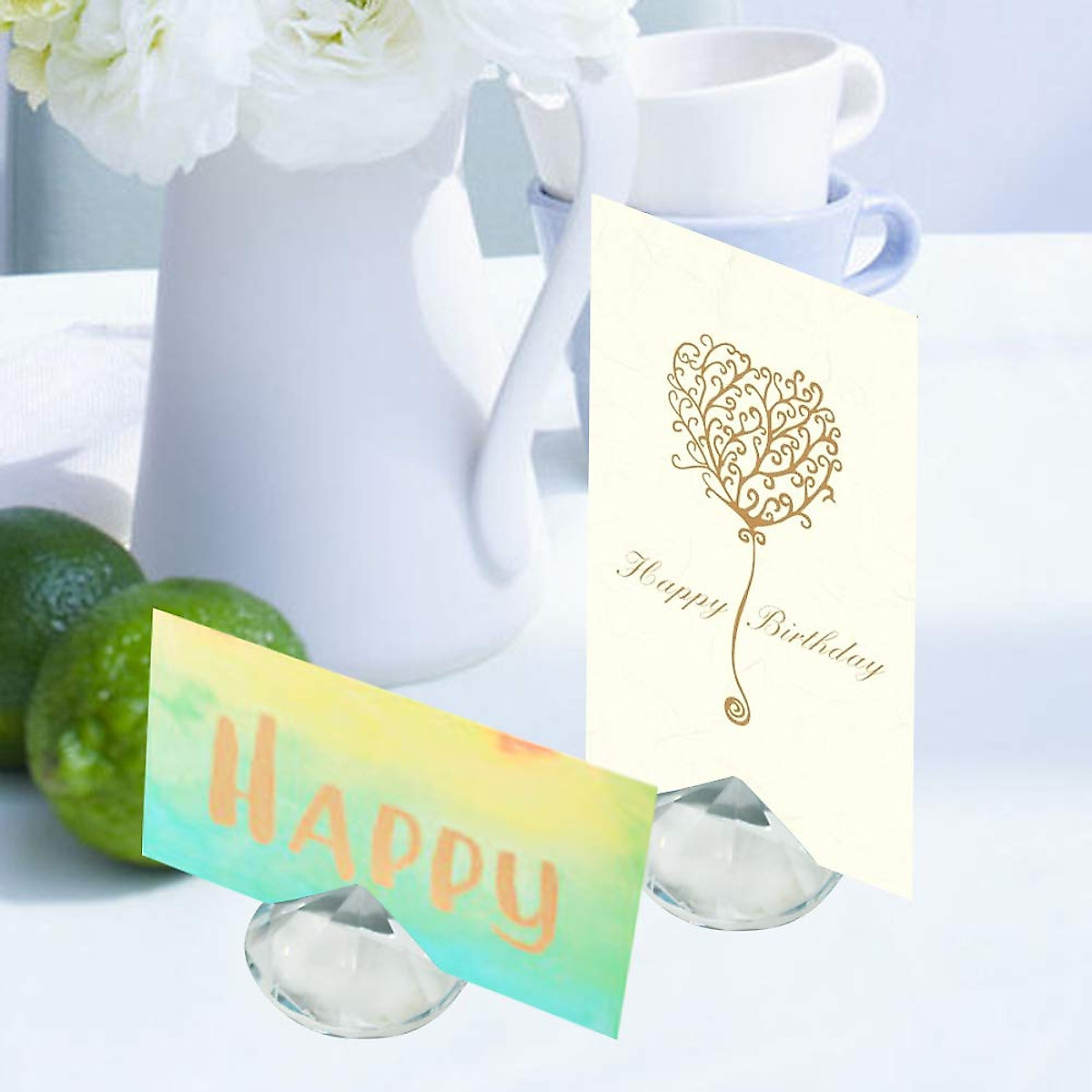 Aulufft 24 Pack Diamond Card Holder Table Number Holder Place Card Holders Acrylic Crystal Diamond Tabletop Card Stands for Party Weddings Table Decoration Clear