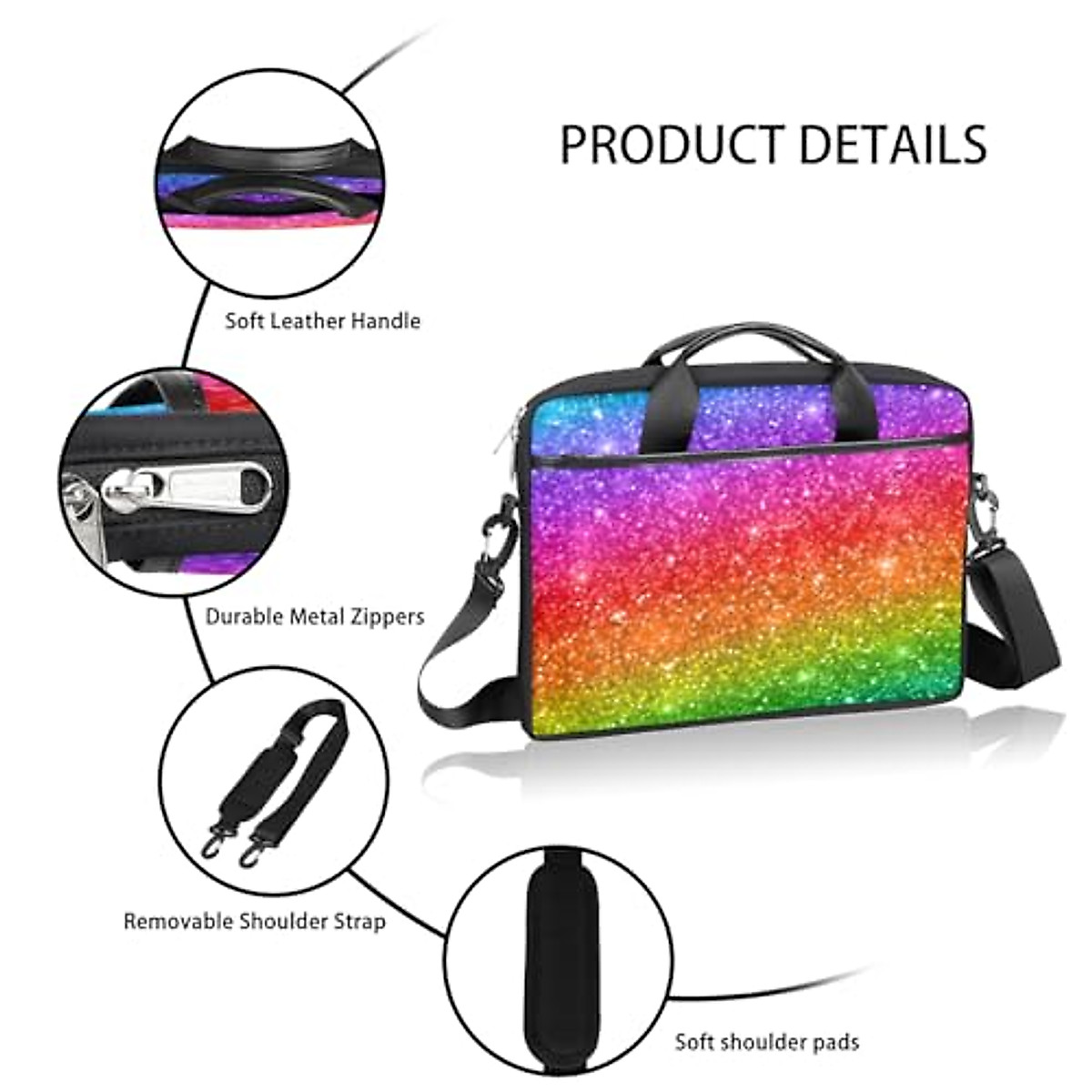 Rainbow Style Printed Laptop Computer Bag Waterproof Shoulder Messenger Bag 13-15 inch Durable Laptop Tote Bag with Shoulder Strap Handle Lightweight Crossbody Briefcase