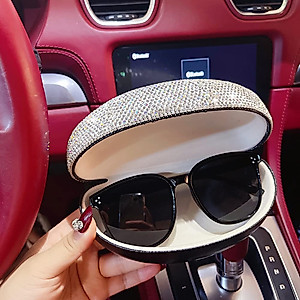 XianghuangTechnology Hard Shell Sunglasses Case,Bling Crystal Rhinestone Large Eyeglass Case Fits Most Sunglasses (White)