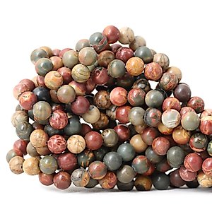 CHEAVIAN 45PCS 8mm Natural Picasso Jasper Gemstone Round Loose Beads for Jewelry Making 1 Strand 15"