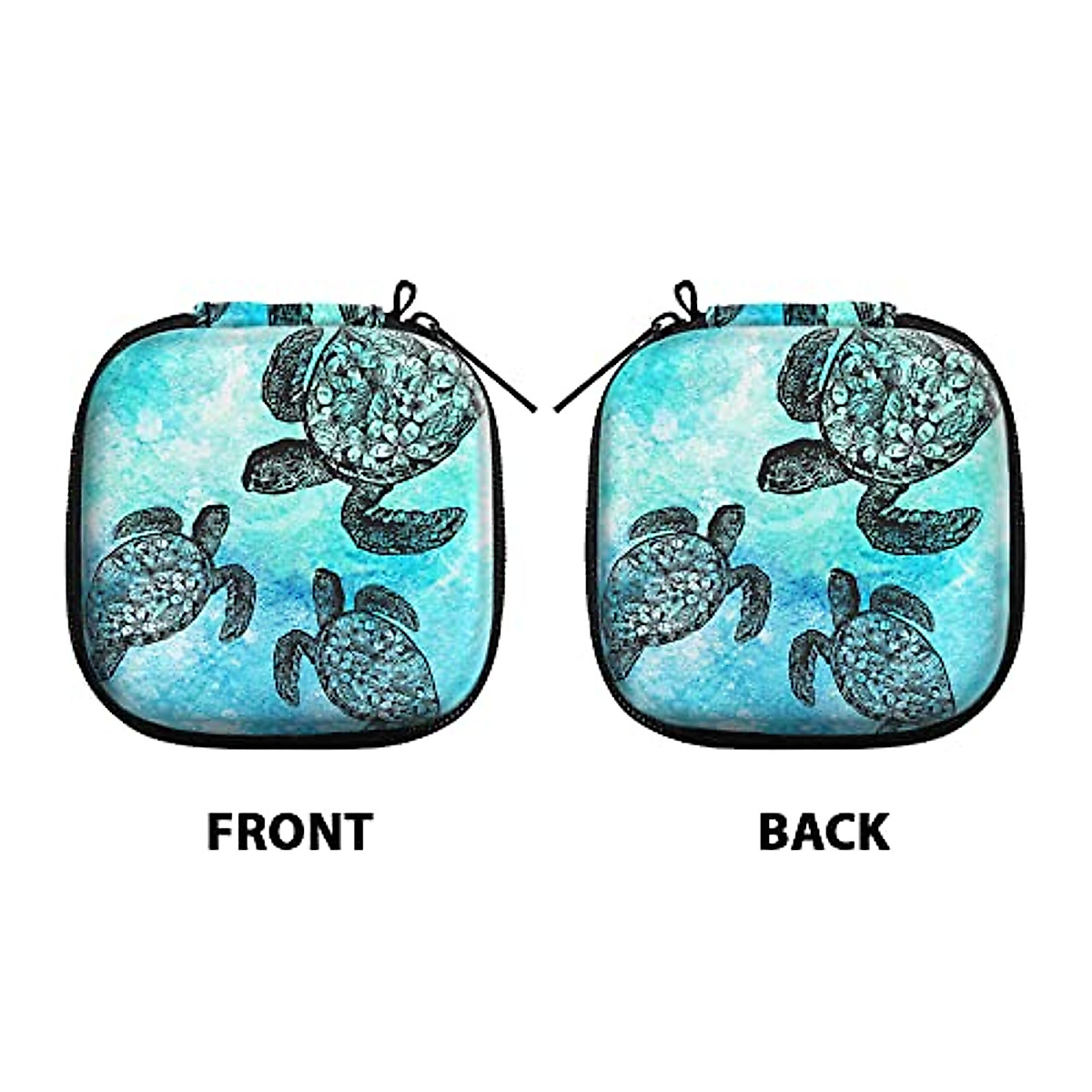 WIRESTER Portable Wireless Headphone Case, Earphone Storage Bag Carrying Case, Earbud Holder with Black Carabiner Compatible with Apple Airpods - Ocean Sea Turtles