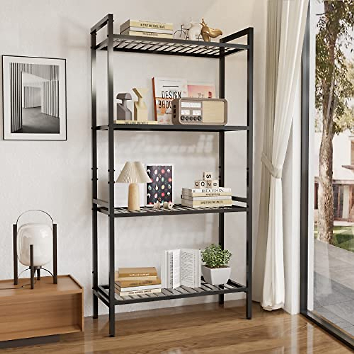 NMITUO 4-Tier Storage Shelves, Metal Shelving Unit Heavy Duty, Garage Storage Utility Rack, Tool Organizer Multipurpose Shelf for Warehouse, Basement&Living Room