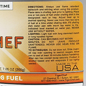 Tiger Chef Gel Fuel – 7 oz Can 2 Hour – Entertainment Cooking Fuel Cans for Birthday Parties (2)