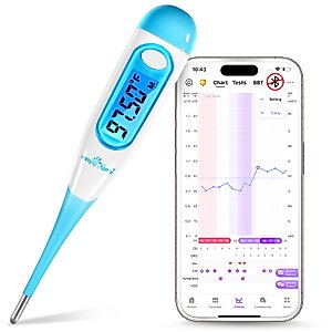 Easy@Home Digital Basal Thermometer with Blue Backlight LCD Display, 1/100th Degree High Precision and Memory Recall, NOT Bluetooth Enabled, Upgraded EBT-100B(Blue)