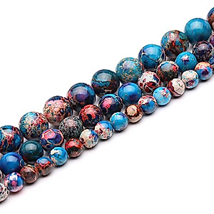 Youngbling Natural Gemstone Beads for Jewelry Making,8mm Blue Imperial Jasper Polished Round Smooth Stone Boho Beads,Genuine Real Stone Beads for Bracelet Necklace 15 Inch(Blue Imperial Jasper,8mm)