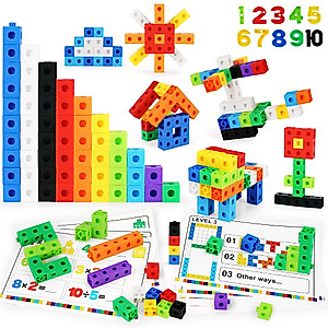 Number Blocks, Math Manipulatives 100 Snap Cubes with 30 Activity Cards, STEM Toy Learning Math Games for Kids 3 4 5 6 7 8+ Year Homeschool Supplies Birthday Gift, 148PCS