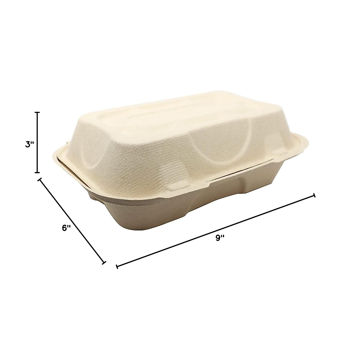 100% Compostable Disposable Food Containers with Lids [9”X6” 500 Pack] Eco-Friendly Take-Out TO-GO Containers, Heavy-Duty, Biodegradable, Unbleached by Earth's Natural Alternative