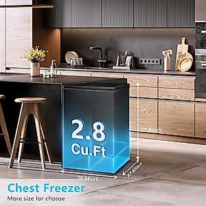 R.W.FLAME Chest Freezer 2.8 Cubic Feet, Small Deep Freezer with Basket, Adjustable Temperature, Energy Saving, Top open Door Mini Compact Freezer
