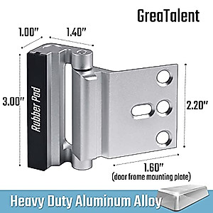 GreaTalent 3PACK Home Security Door Reinforcement Lock Childproof, Add High Security to Home Prevent Unauthorized Entry, Aluminum Construction Finish, Silver
