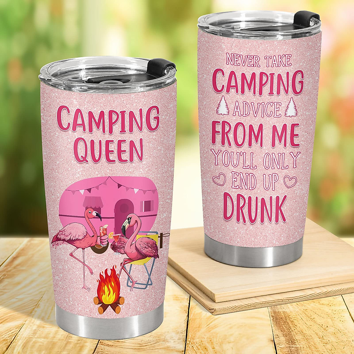 34HD Funny Flamingo Tumbler with Lid, 20 oz Stainless Steel Camping Queen Mug, Vacuum Insulated Camping Tumbler, Flamingo Gifts for Women Mothers Day Christmas Anniversary