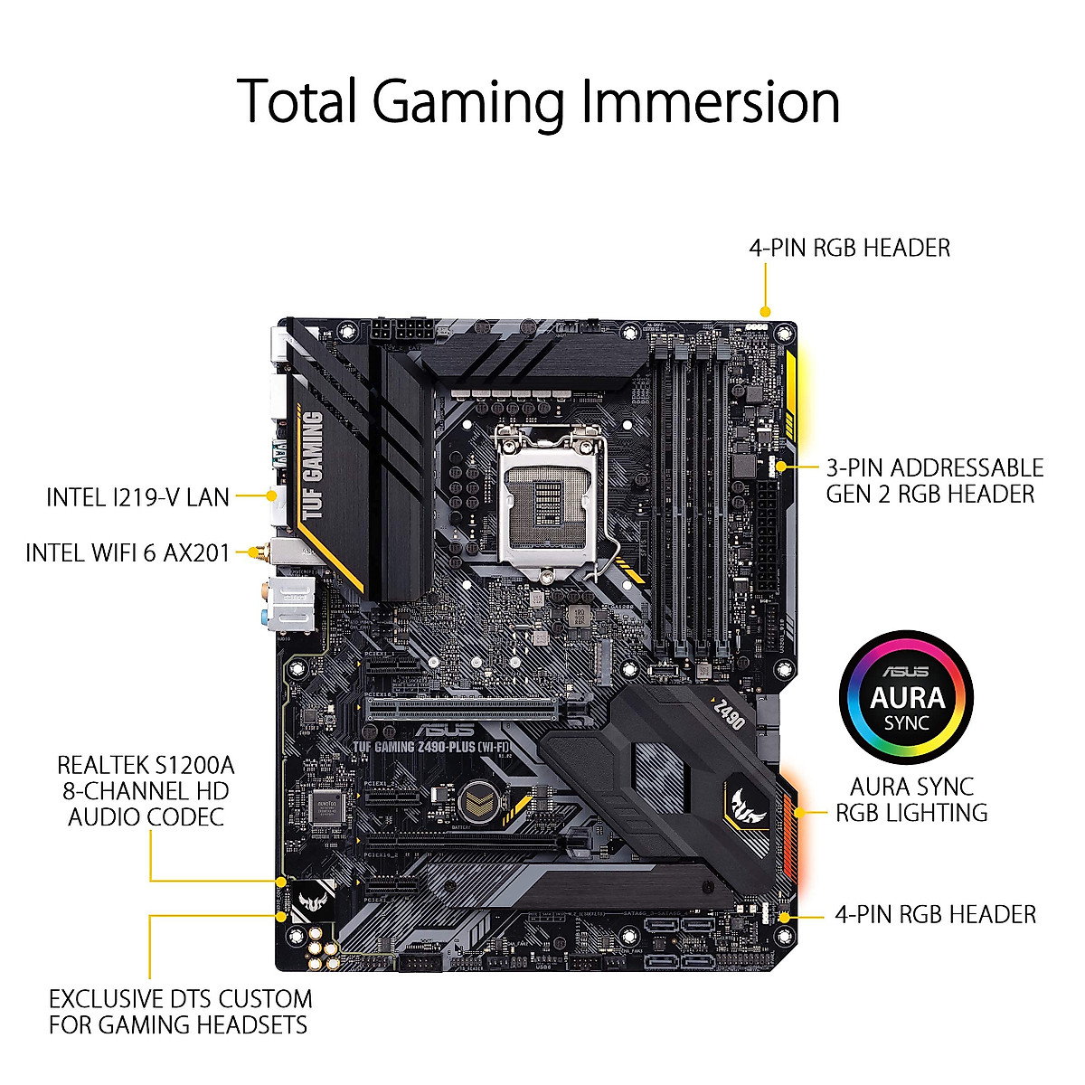 ASUS TUF Gaming Z490-Plus (WiFi 6), LGA 1200 (Intel 10th Gen) ATX Gaming Motherboard (Dual M.2, 12+2 Power Stages, USB 3.2 Front Panel Type-C, Intel WiFi 6 & 1Gb LAN, Aura Sync) (Renewed)
