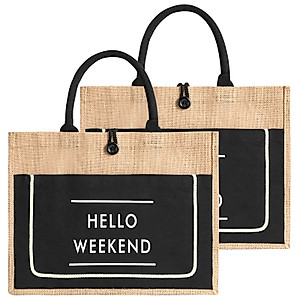 Beach Tote Bag for Women 2 Pack - Burlap Jute Reusable Gift Favors Bag with handles for Bridesmaid Grocery Shoppiing straw bag