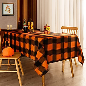 MikiUp Checkered Rectangle Fall Tablecloth - Waterproof, Wrinkle Resistant and Washable Gingham Table Cloth Decorative Table Cover for Party, 160GSM Orange/Black 60 x 84 Inch