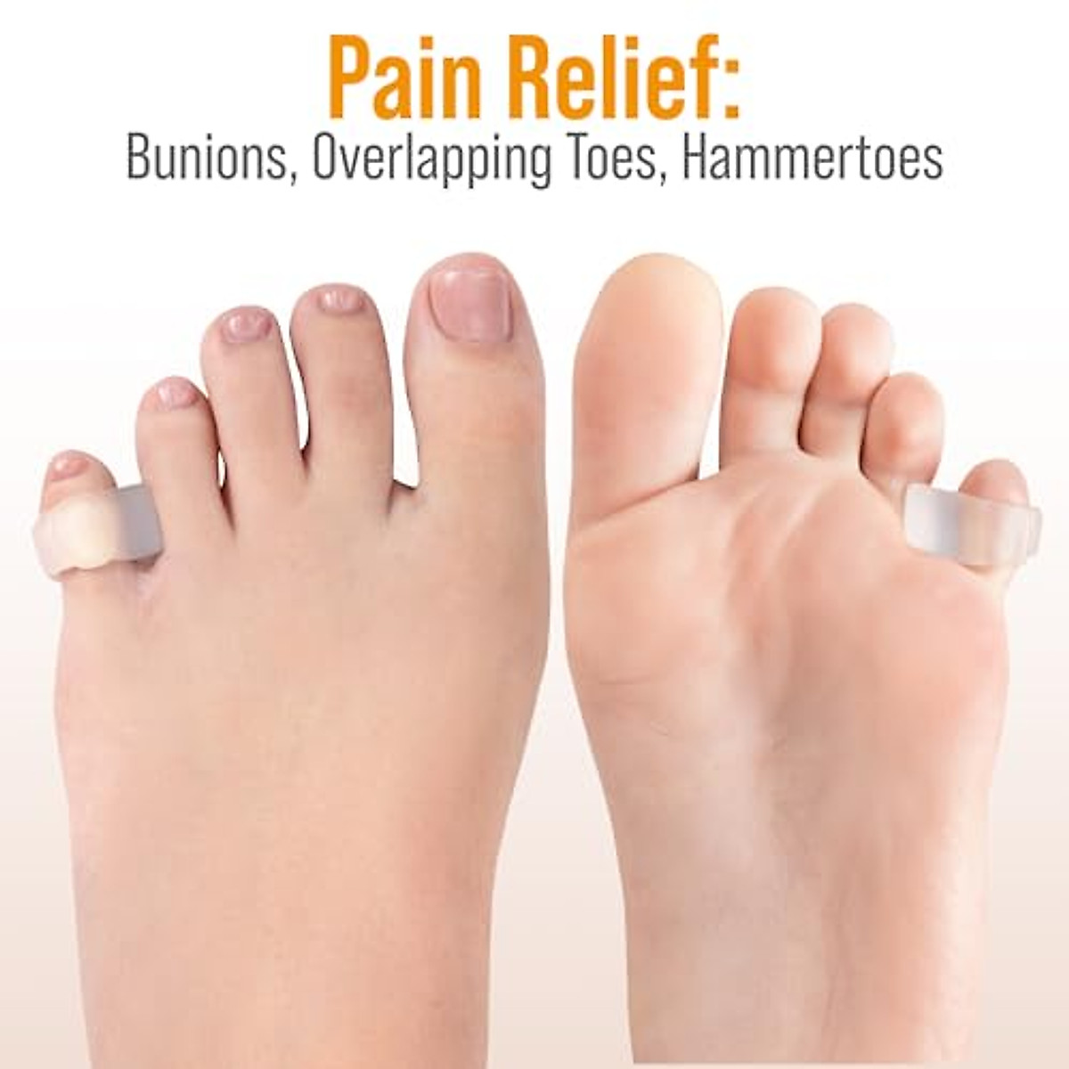 5 STARS UNITED Toe Spacers for Men and Women – 4 Gel Pinky Toe Separators for Curled and Overlapping Toes, Bunions, Hammer Toe Straightener, Little Toe Spreader