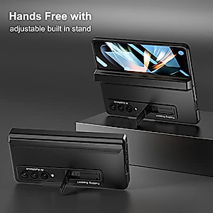 Libeagle Compatible with Samsung Galaxy Z Fold 4 Case, Built in Hidden S Pen Holder to Avoid Pen Lost, Screen Protector, Hinge Protection, Adjustable Stand, Wireless Charging Cover 5G 2022-Black
