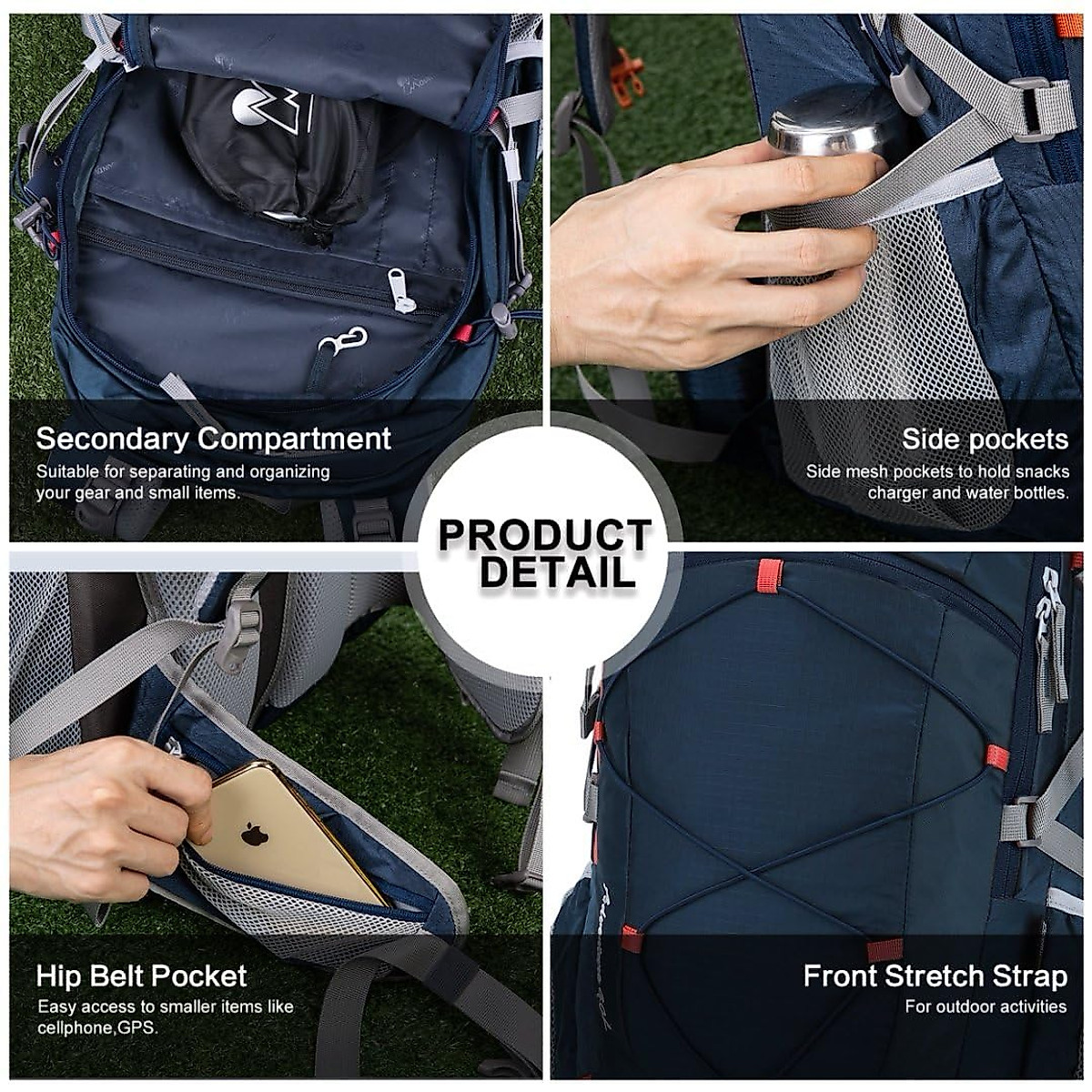 MOUNTAINTOP 40L Hiking Backpack with Rain Covers for Backpacking, Camping, Cycling and Traveling