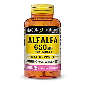 MASON NATURAL Alfalfa 650 mg (10 Grain) - Excellent Source of Vitamin K, Balanced Nutritional Support, 100 Tablets