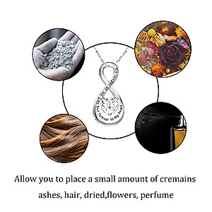Cremation Urn Necklace for Ashes - Sterling Silver Teardrop Heart Cubic Zirconia Infinity Pendant Keepsake Necklaces, No longer by My Side But Forever in My Heart Memorial Jewelry Gift for Woman