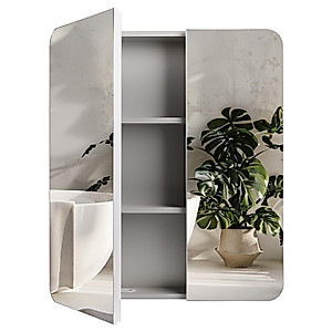 Avidanza 23.5" x 27.5" Medicine Cabinets for Bathroom with Mirror Surface Wall-Mounted Stainless Steel Framed Beveled Mirror, Double Door Metal Bathroom Vanity Mirror with Storage Cabinet 3 Tiers