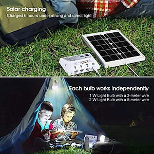 Home Solar Lighting System Mini Kit with Mobile Phone Charging Capability USB Charger for Home- for Camping- for RV 5W 5V (Includes 2 Low Watt Light Bulbs)