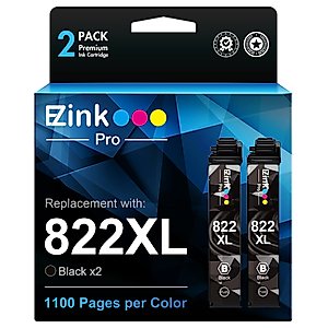 E-Z Ink Pro 822XL Ink Cartridges Remanufactured Replacement for Epson 822XL Black Printer Ink for Workforce Pro WF-3823 WF-4833 WF-4830 WF-4820 WF-4830 Epson WF-3820 Printer Ink Cartridges (2 Black)