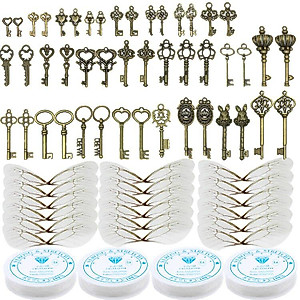 46 PCS Antique Bronze Vintage Skeleton Keys Charms Potter Flying Keys Enchanted Key With 50 Pairs Dragonfly Wings and 105 Yards Fishing Line For Jewelry Making Necklace Crafts