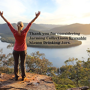 Jarming Collections Mason Jar Cups Drinking Glasses - Includes Mason Jar Lids & Straws, Coffee & Smoothie Cups Glass Jar Set, 24 oz Mason Jars with Lids and Straws, Dishwasher & Freezer Safe(Set of 2)