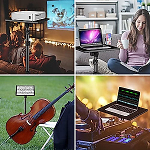 Tanenuos Projector Stand Tripod from 23.5" to 46.5" Adjustable Height, Laptop Tripod Stand with Gooseneck Phone Holder, Laptop Floor Stand for Office, Home, Stage, Studio, DJ Racks Holder Mount