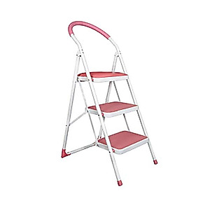 PENGJIE Folding Ladder Step Stool Ladder Stool 3 Step Folding Heavy Duty Steel Portable Anti-Slip Mat 150 Kg Capacity