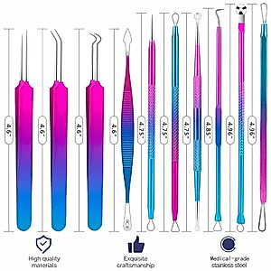 Blackhead Extractor Tools, Ybaoo 10 Pcs Professional Pimple Popper Tool Kit with Metal Case for Quick and Easy Removal of Blackheads,Pimples,Zit Removing,Facial and Nose(Colorful)