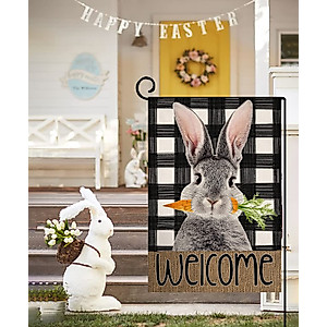 Buffalo Easter Garden Flag 12x18 Vertical Double Sided Welcome Spring Bunny Carrot Farmhouse Holiday Outside Decorations Burlap Yard Flag BW244