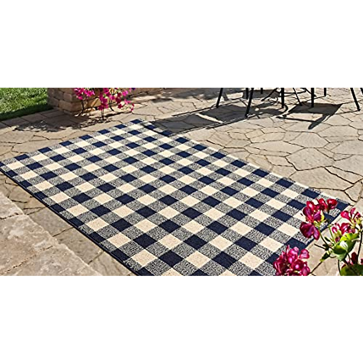 Garland Rug Country Living Buffalo Plaid 5 Ft. x 7 Ft. Indoor/Outdoor Area Rug Navy/Ivory