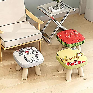 JZSMY 2Pcs Solid Wood Stool Home Square Low Stool Cute Children's Sofa Stool Chair Fashion Cartoon Creative Small Stool for Kids and Adult, Changing Stool Solid Wood Coffee Table Stool (Watermelon)