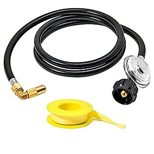 KTUOPEE 6 Feet Low Pressure Propane Adapter Hose with Regulator for Blackstone 17" and 22" Tabletop Flat Top Griddle, QCC1 Universal Grill Regulator Replacement Parts with Solid Brass Elbow Adaptor