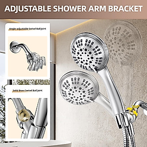 High Pressure 6 Functions Shower Head with Handheld Eco-Performance Handheld Shower Head Removable Shower Head with 60-Inch Metal Hose Adjustable Shower Bracket Tool-less 1-Min Installation