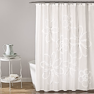 Lush Decor White Ruffle Flower Polyester Shower Curtain, 72" x 72"