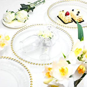 Eaasty 24 Pack 12.6'' Gold Beaded Charger Plates Dinner Plates Chargers Clear Acrylic Round Plates Bulk with Gold Beaded Trim Plastic Chargers Table Decoration for Wedding Birthday Event Party